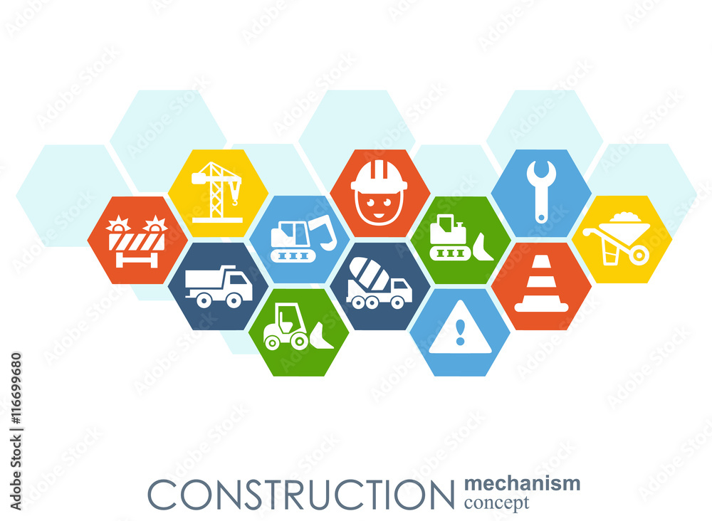 Construction network. Hexagon abstract background with lines, polygons ...