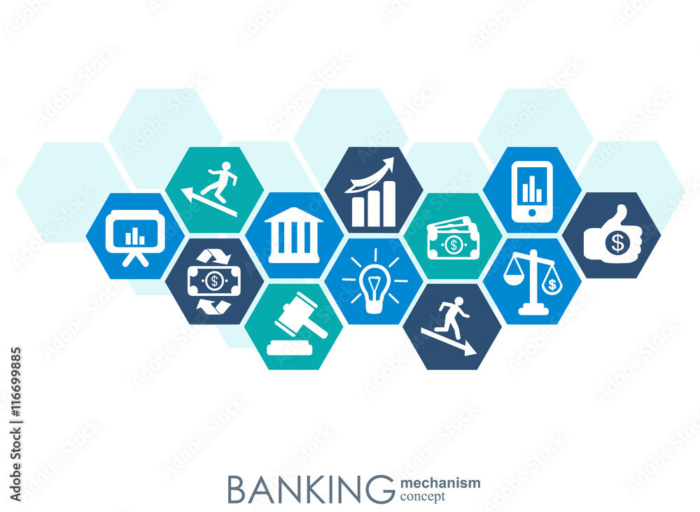 Banking mechanism. Abstract background with connected gears and ...
