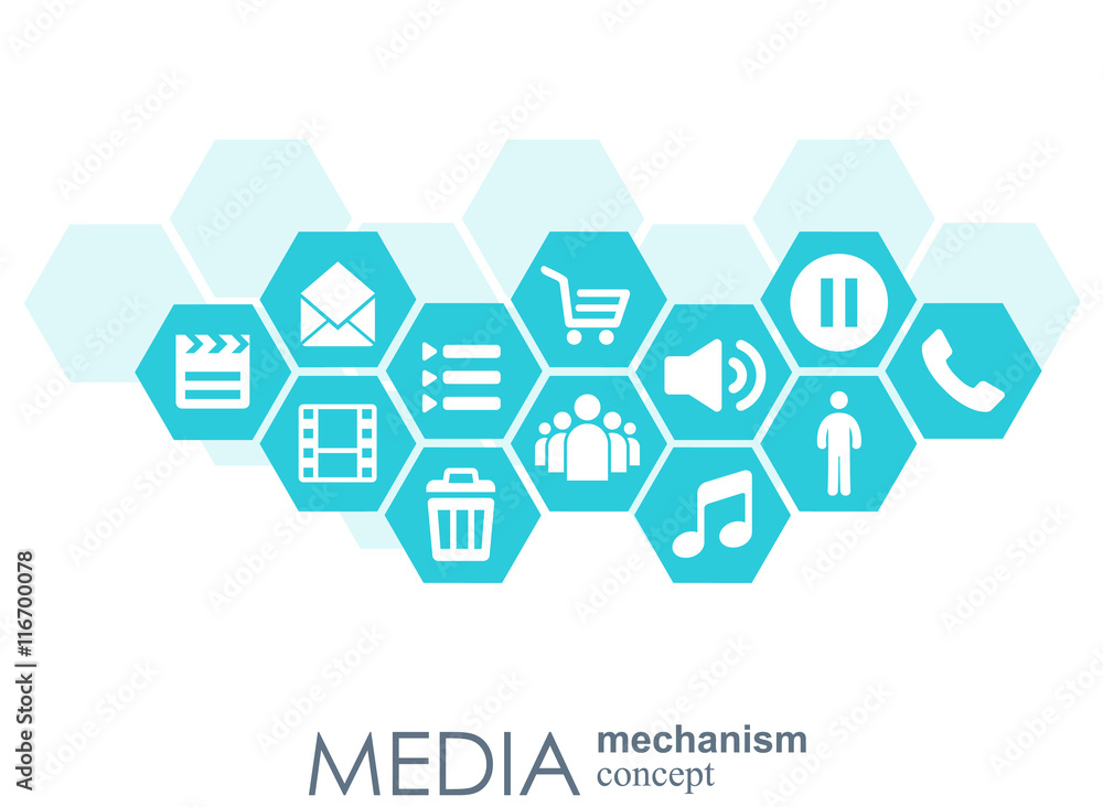 Media mechanism concept. Growth abstract background with integrated ...