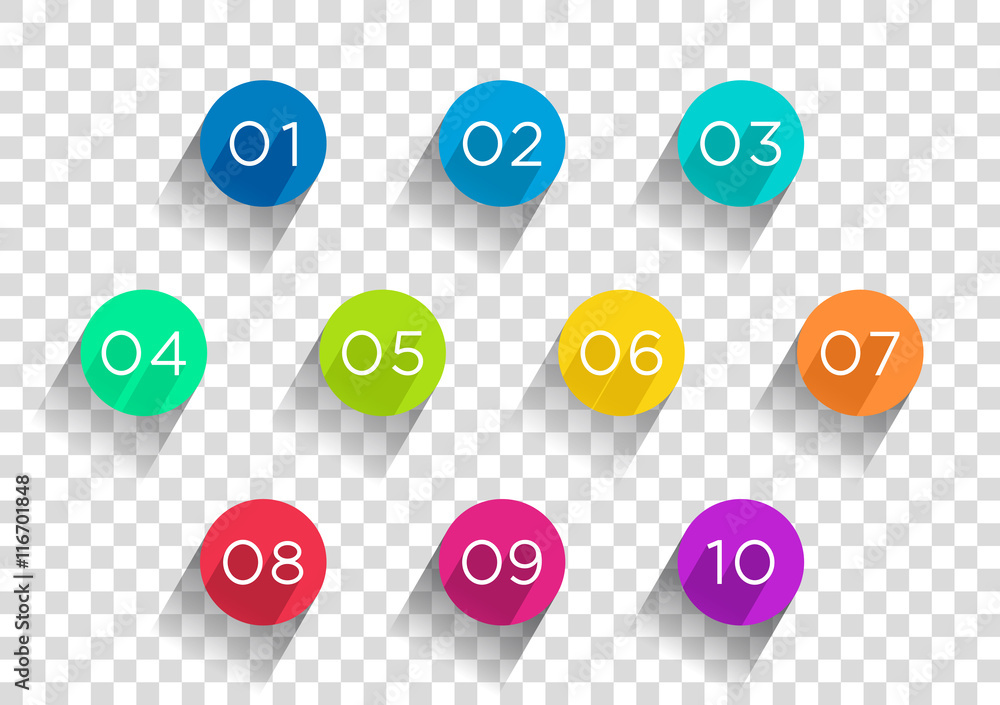 Number Bullet Points Flat Circles Transparent 1 to 10 Stock Vector ...