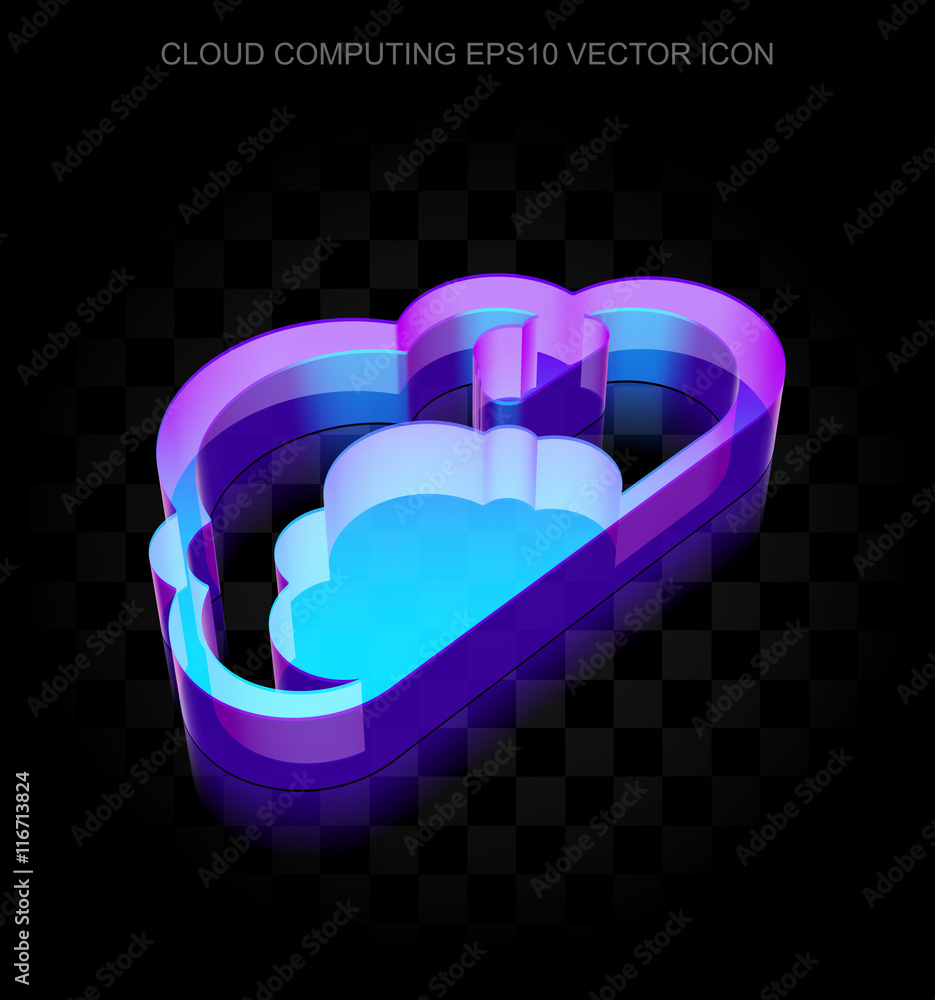 Cloud technology icon: 3d neon glowing Cloud made of glass, EPS 10 ...