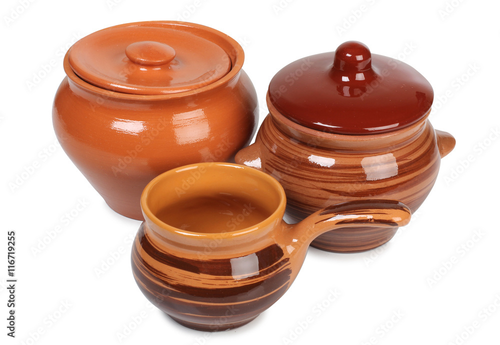 Old ceramic pot on a white background Stock Photo | Adobe Stock