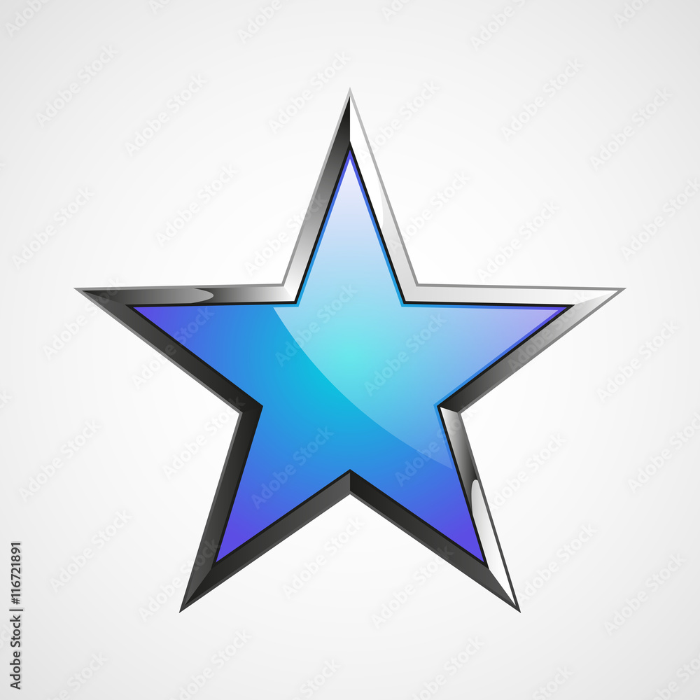 Blue star logo with metal elements for your design, isolated on white ...