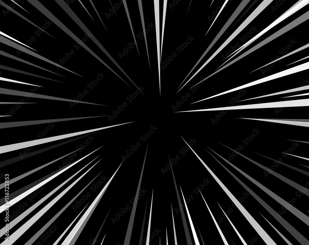 Comic book explosion superhero pop art style black and white radial ...