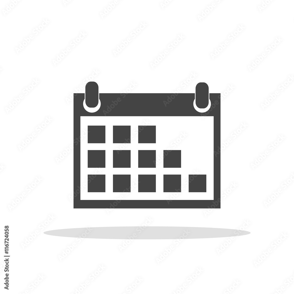 Calendar icon on white background, vector illustration. Flat style ...