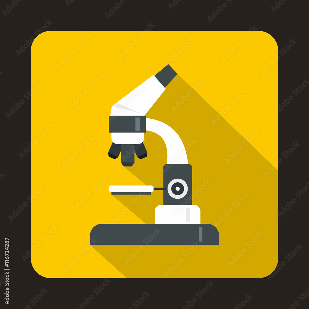 Microscope icon in flat style on a yellow background Stock Vector ...