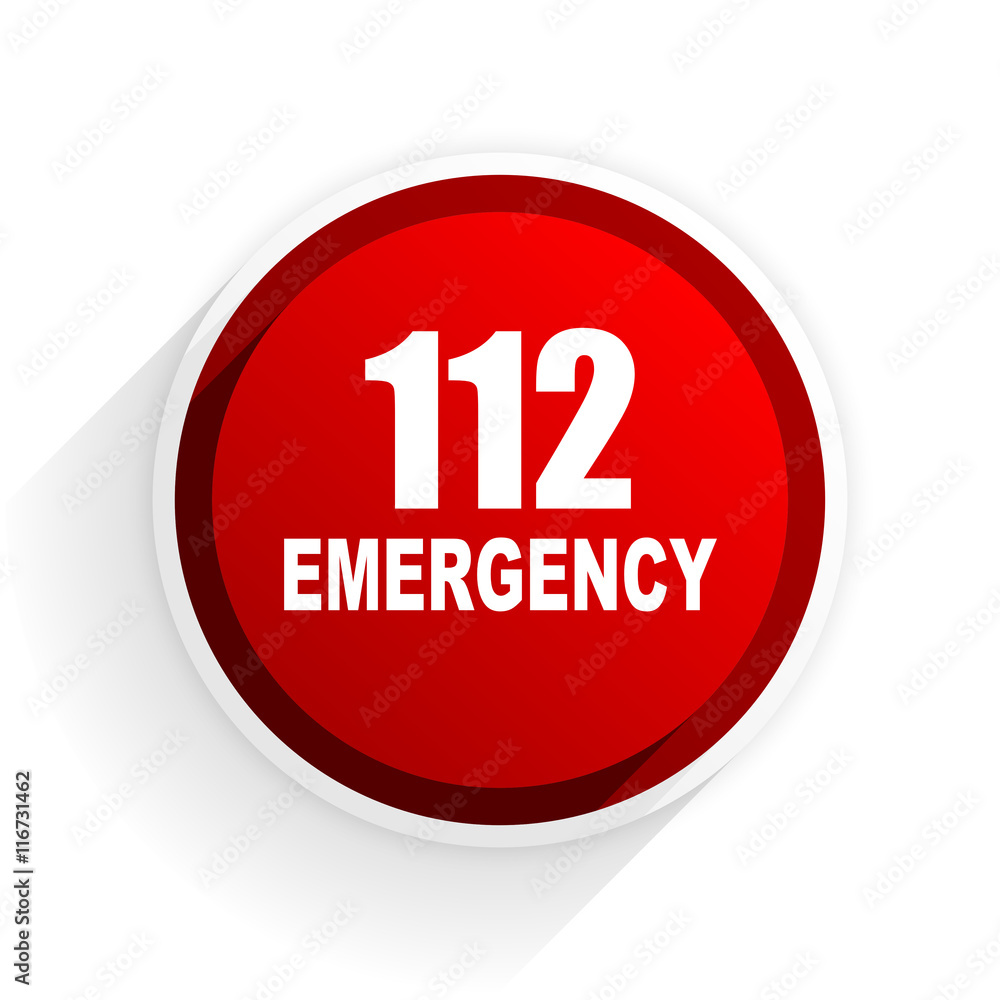 number emergency 112 flat icon with shadow on white background, red ...