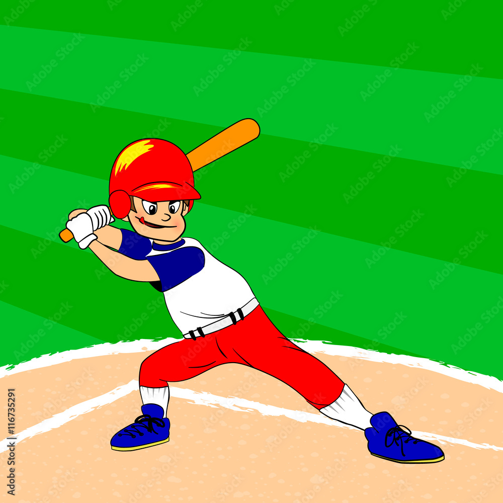 Cartoon Kid Baseball Player Batting