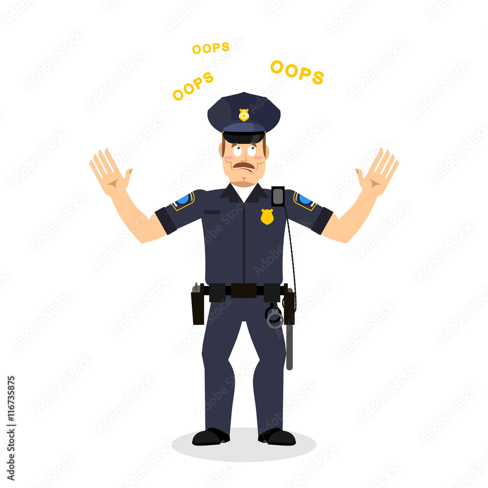 Surprised policeman loquitur oops. Perplexed cop. Police officer Stock ...