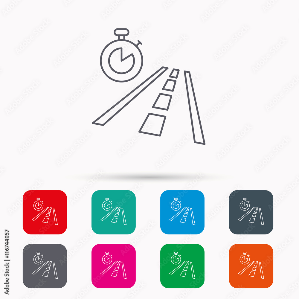 Travel time icon. Road with timer sign. Stock Vector | Adobe Stock