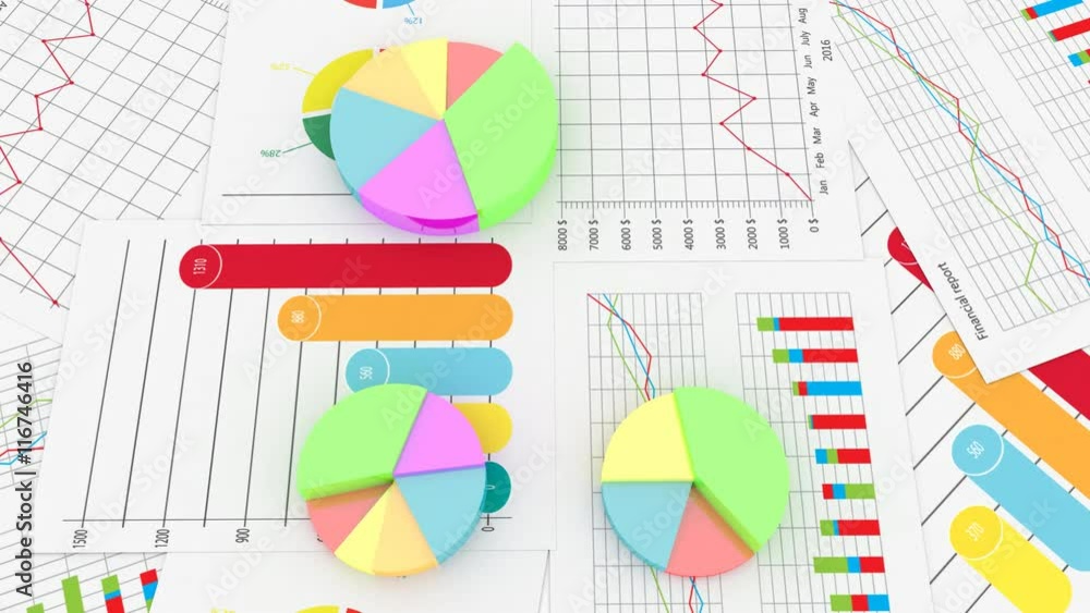 Business financial bar and pie graph with document 3d economy stock ...