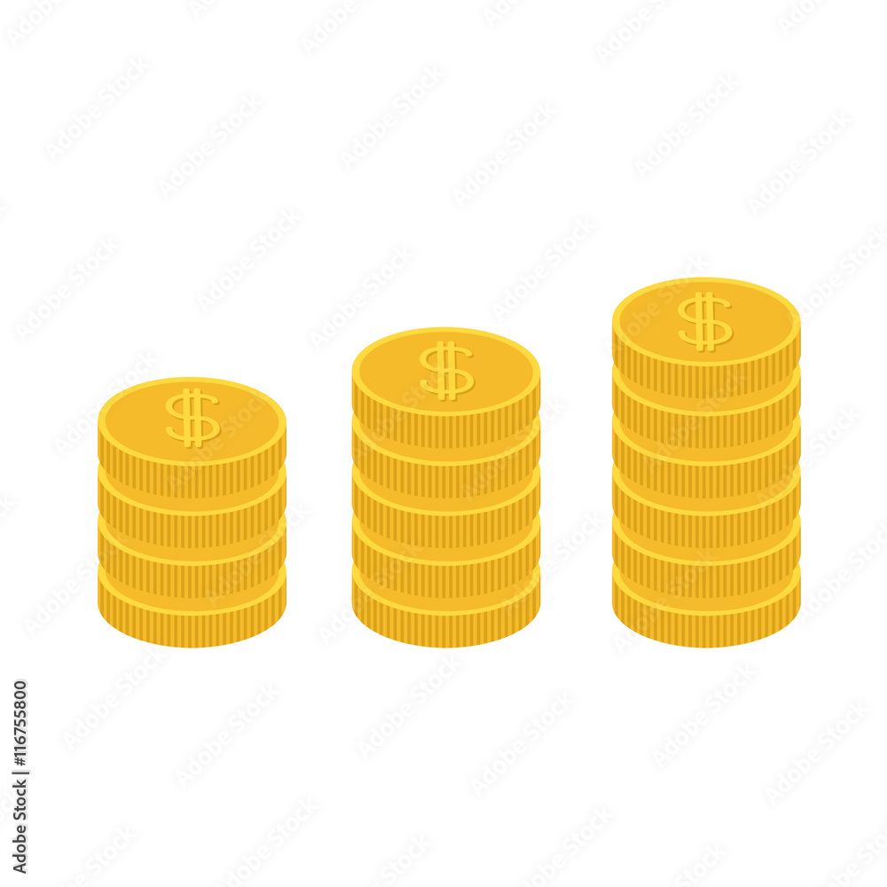 Gold coin stacks icon in shape of diagram. Dollar sign symbol. Cash ...