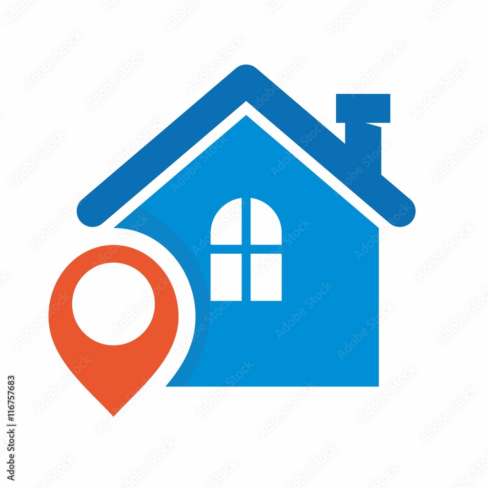 House icon as map pin concept. Map pointer design for real estate ...