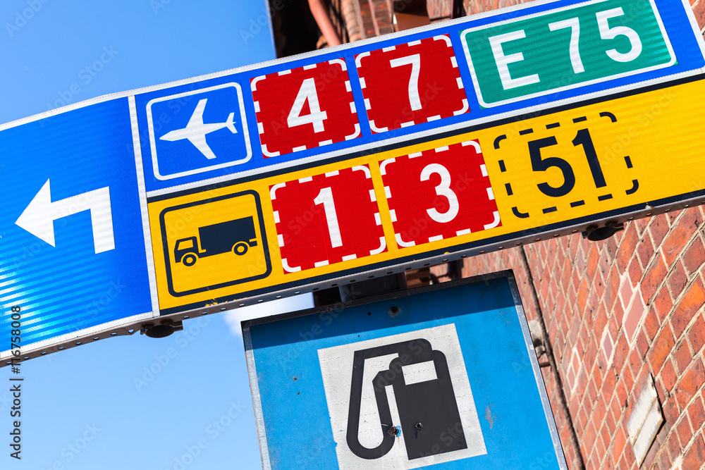 Colorful road signs with route numbers Stock Photo | Adobe Stock