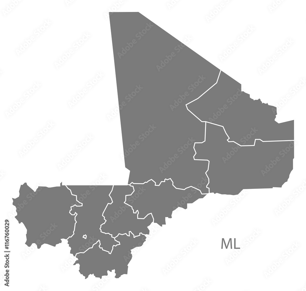Mali regions Map grey Stock Vector | Adobe Stock