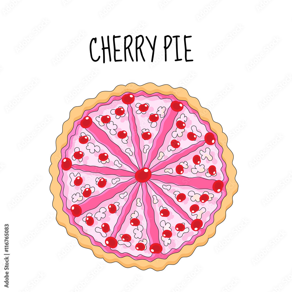 Cherry cake, birthday cake. Baking with cherries. vector illyustration ...