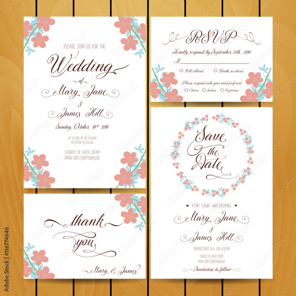 Floral vector card templates. Hand drawn design for Save The Dat Stock ...