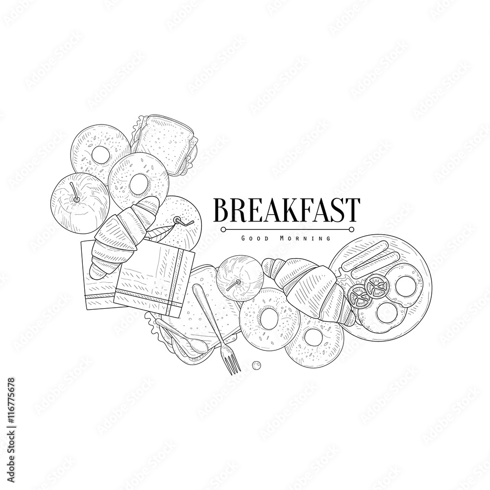Full English Breakfast Set Hand Drawn Realistic Sketch Stock Vector ...
