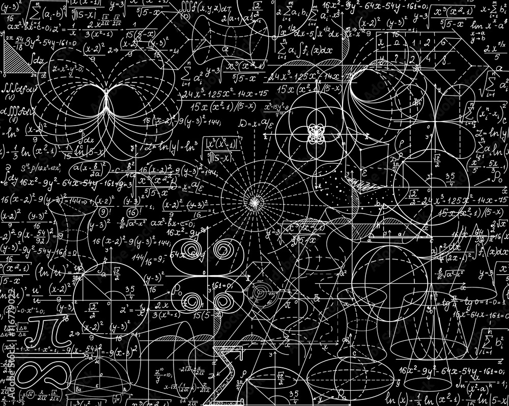 Mathematical Vector Seamless Pattern With Math Calculations Formulas Plots Figures And