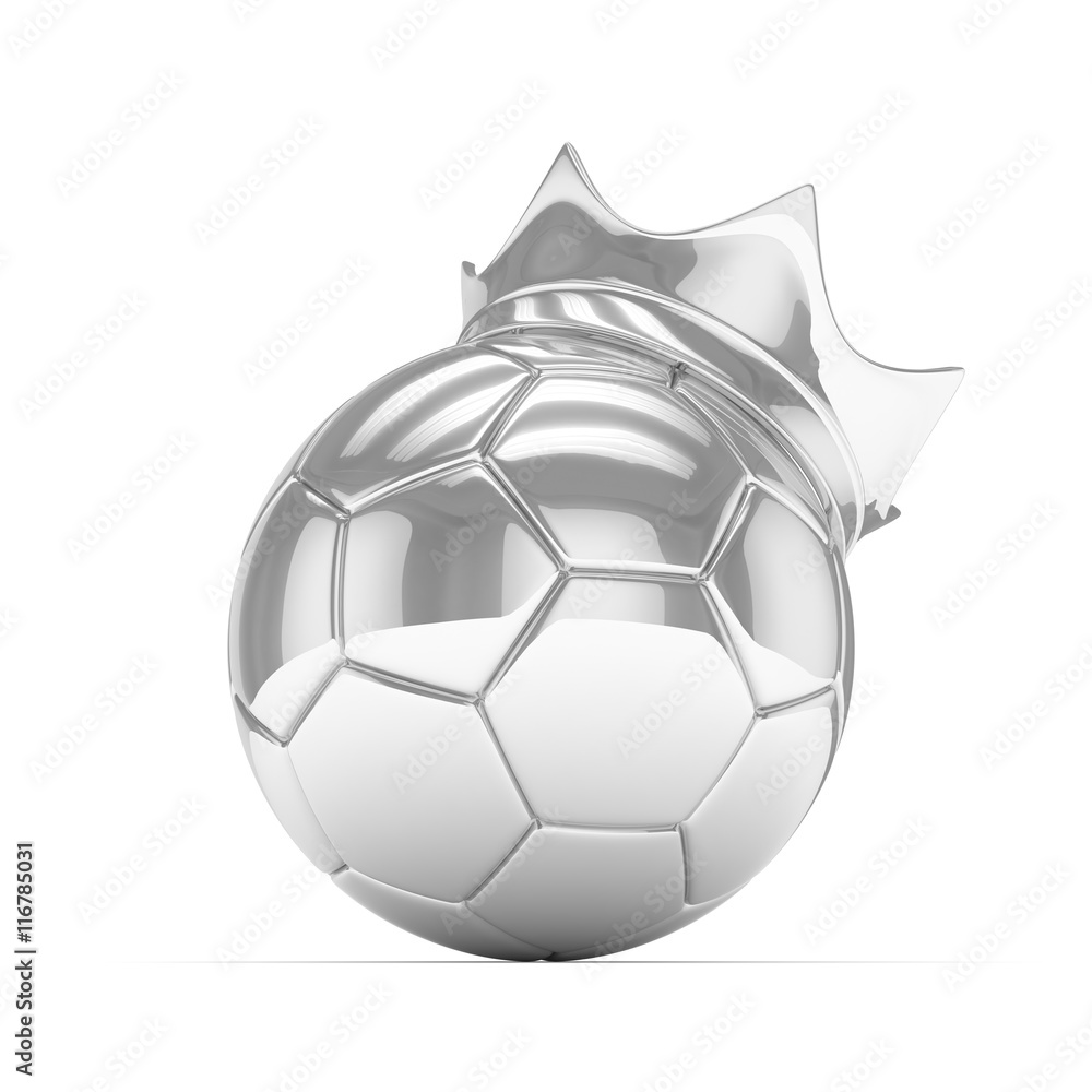Silver soccer ball with silver crown on white background. 3D rendering ...