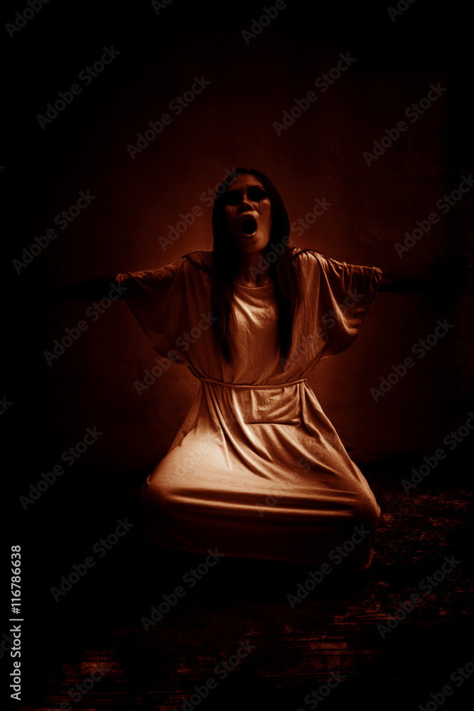 Ghost women screaming in the dark,Scary background for book cover Stock ...