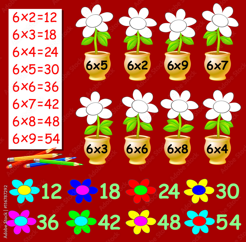 Exercise for children with multiplication by six - need to paint the ...