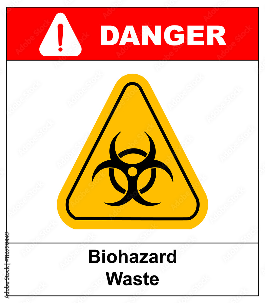 Biohazard symbol sign of biological threat alert, black yellow triangle ...
