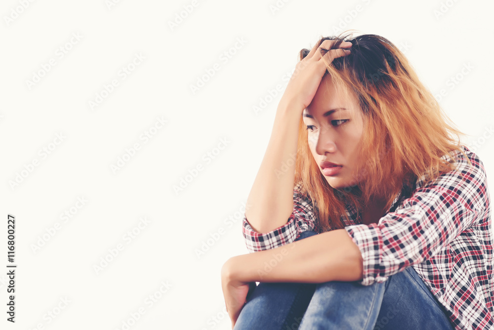 sad woman sitting alone in a empty room Stock Photo | Adobe Stock
