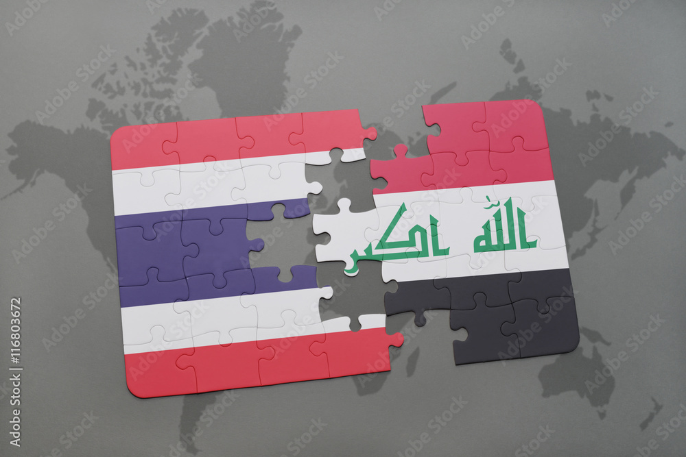 puzzle with the national flag of thailand and iraq on a world map ...