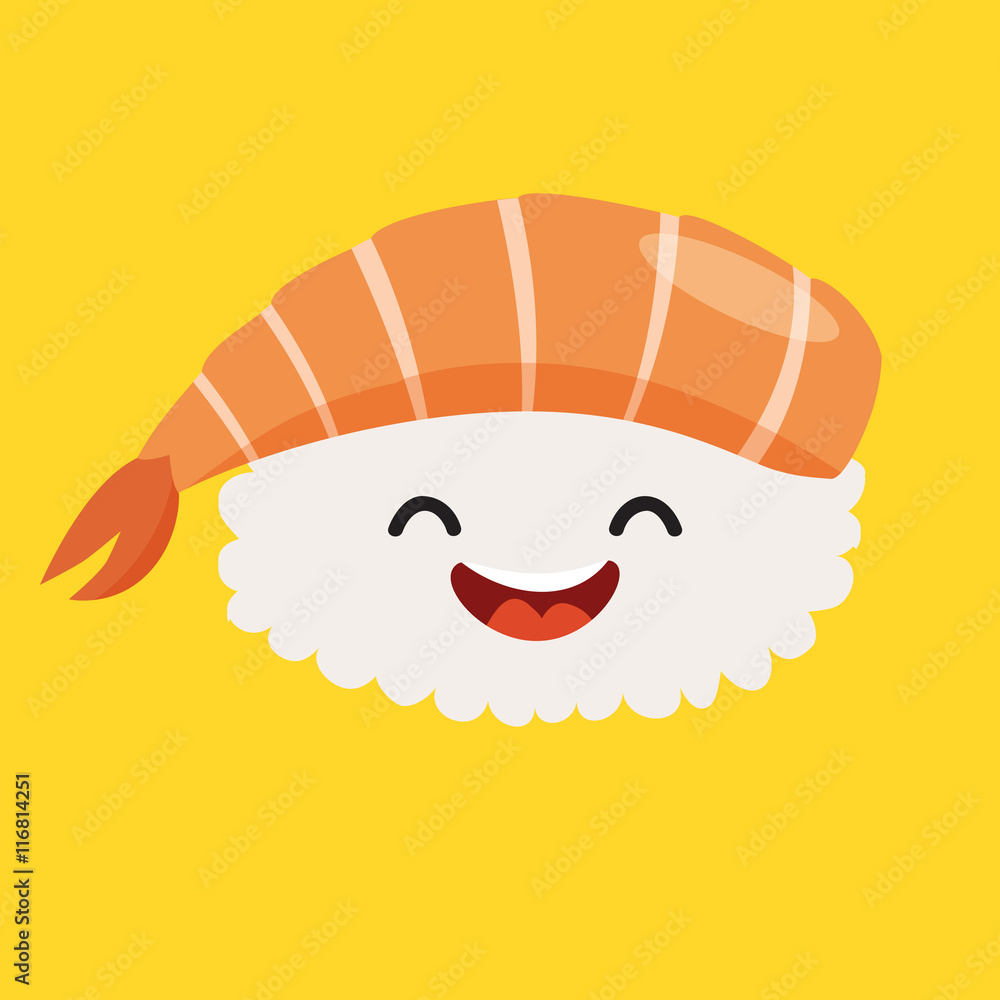 Fun sashimi vector cartoon character. Cute sashimi's faces with shrimp ...