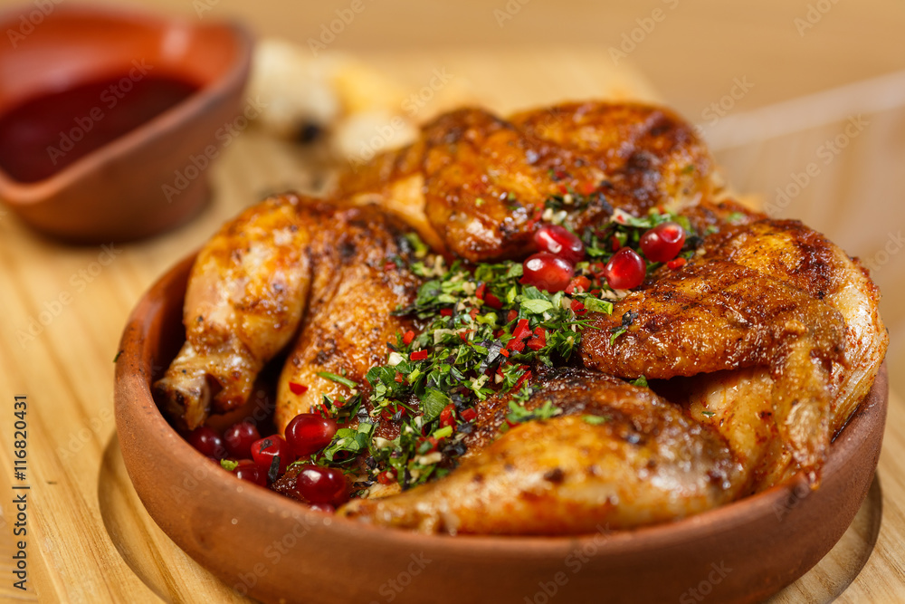 chkmeruli, Chicken Tabaka in Georgian Stock Photo | Adobe Stock