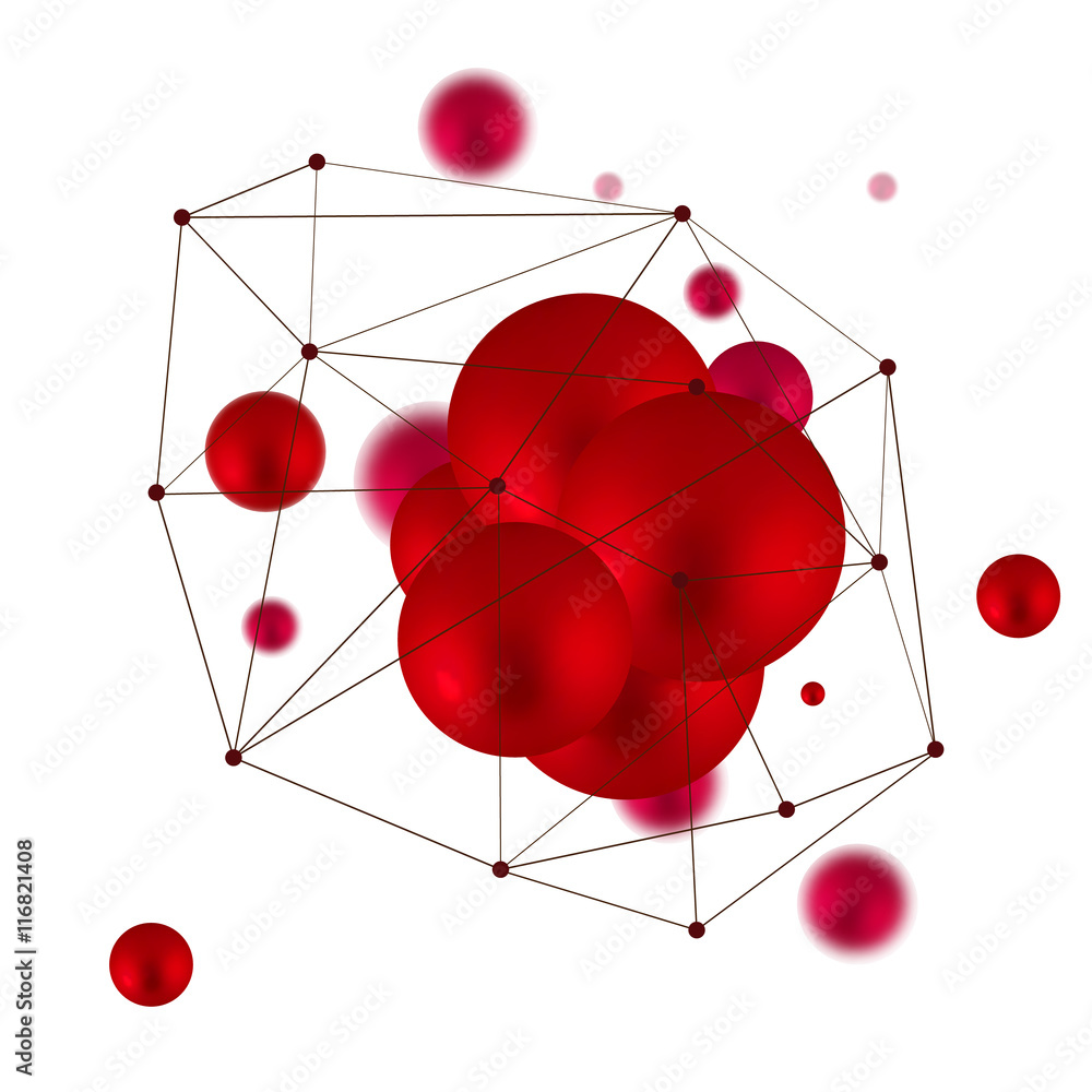 Red spheres with connected lines and dots. Connection Structure ...