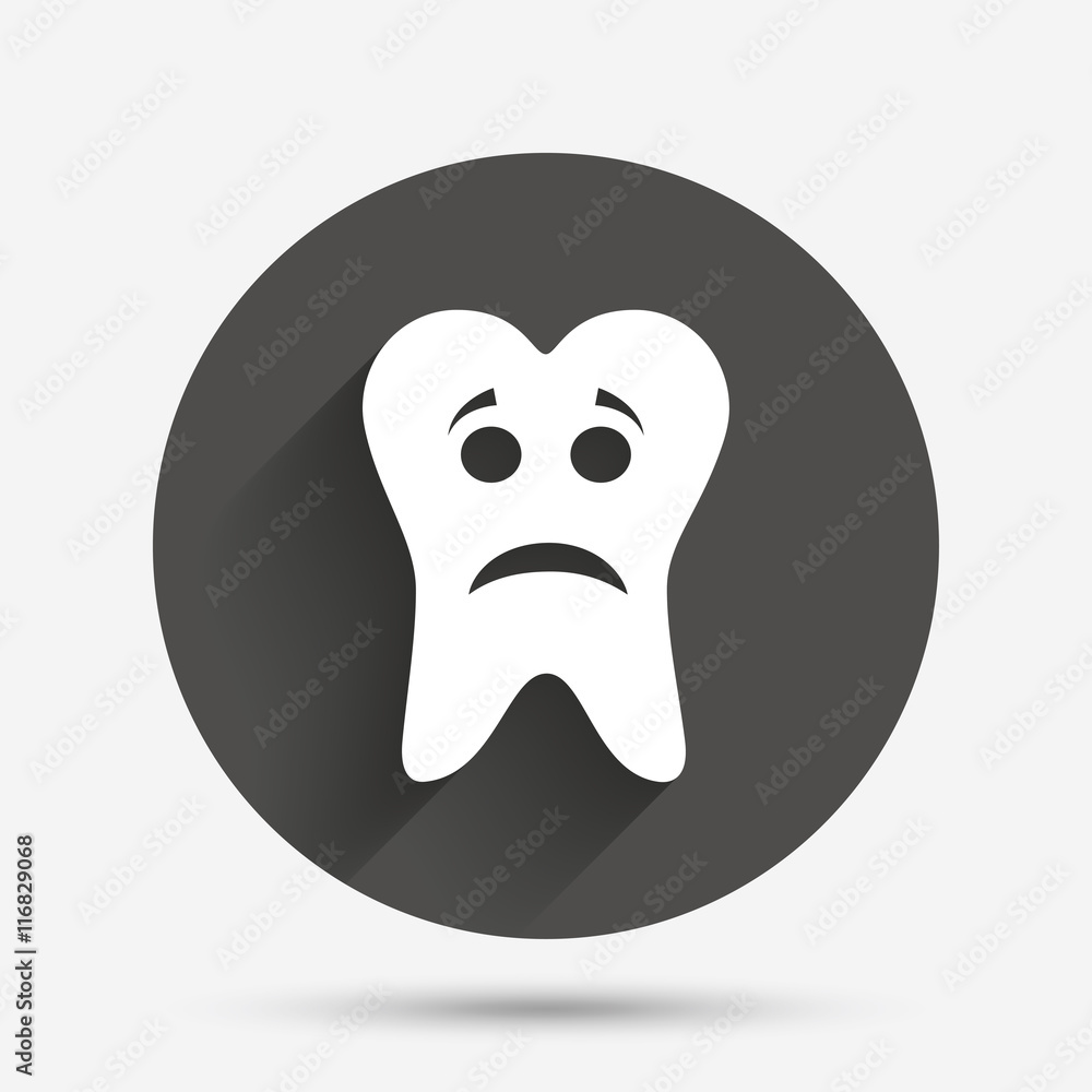 Tooth sad face sign icon. Aching tooth symbol. Stock Vector | Adobe Stock