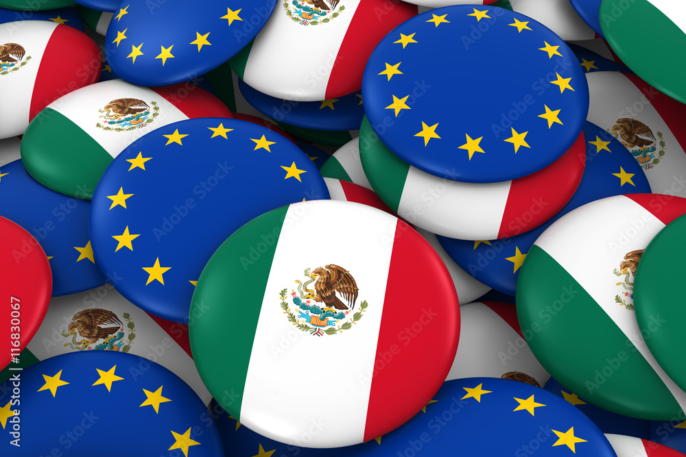 Mexico and Europe Badges Background - Pile of Mexican and European Flag ...
