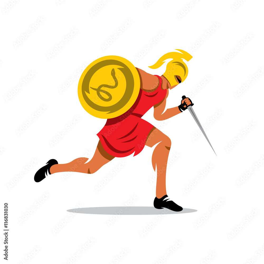 Vector Spartan Warrior Cartoon Illustration. Stock Vector | Adobe Stock
