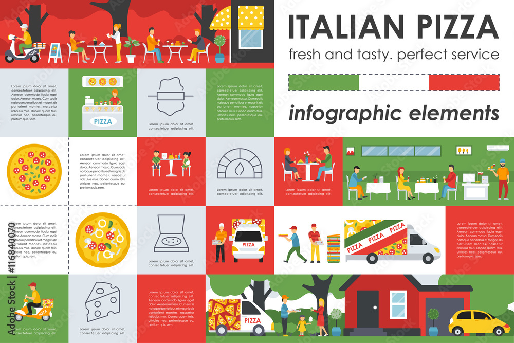Italian Pizza infographic elements. Flat concept web vector ...