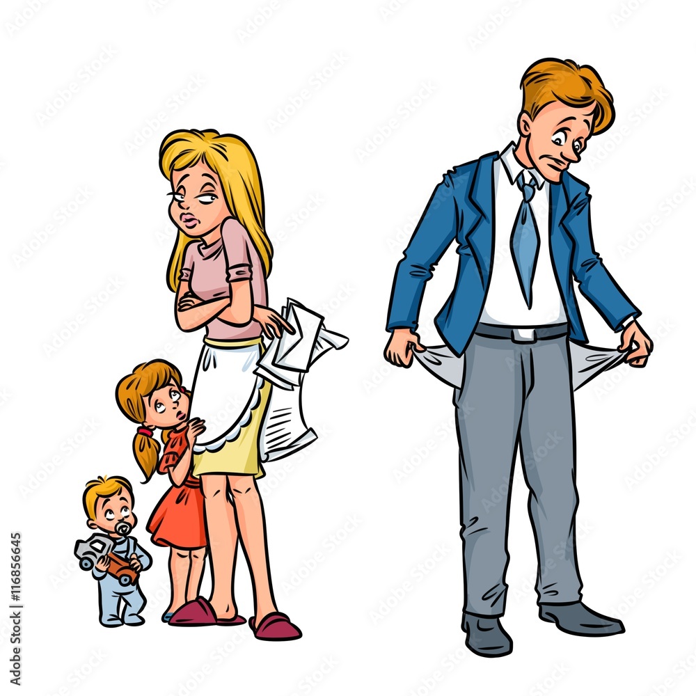 Family poor little money cartoon illustration isolated image character ...