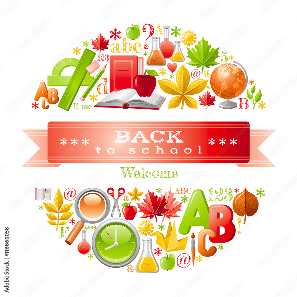 Vector illustration of back to school icon set with concept abstract ...