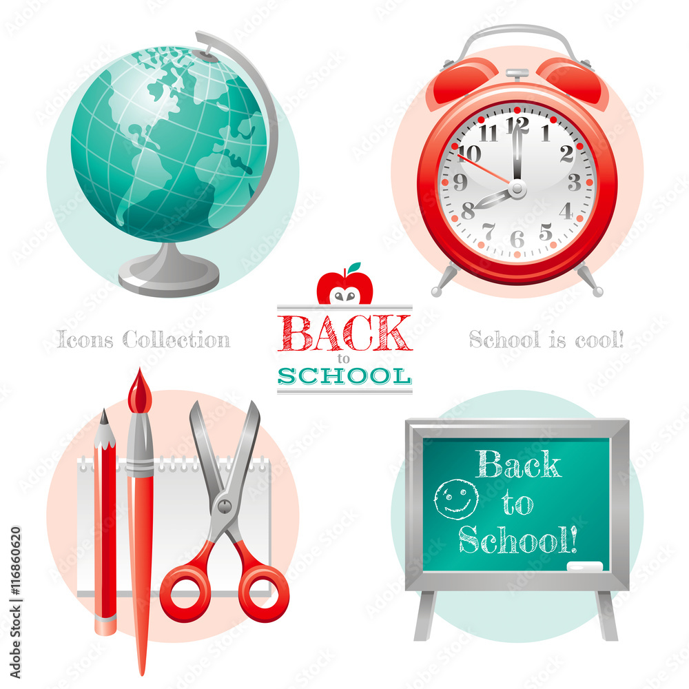 Vector illustration of back to school icon set with concept abstract ...