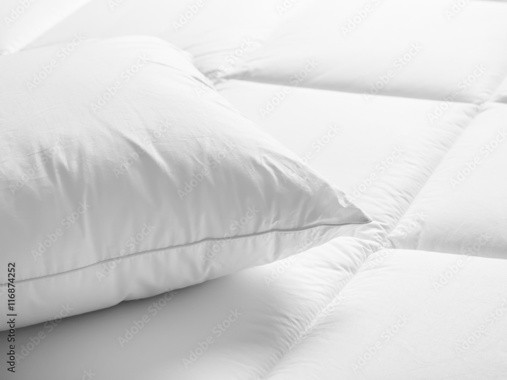 Closeup of white pillow on the bed in the bedroom Stock Photo | Adobe Stock