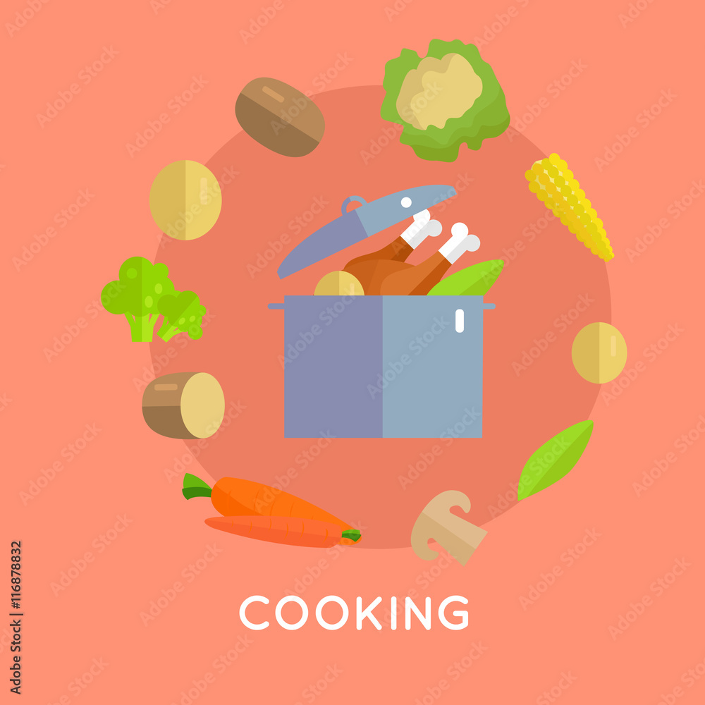 Cooking Concept Illustration in Flat Design. Stock Vector | Adobe Stock