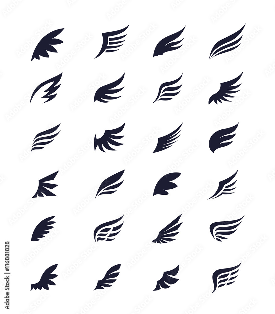 Wings. Vector Set of wing design elements. Vector illustration. Design ...