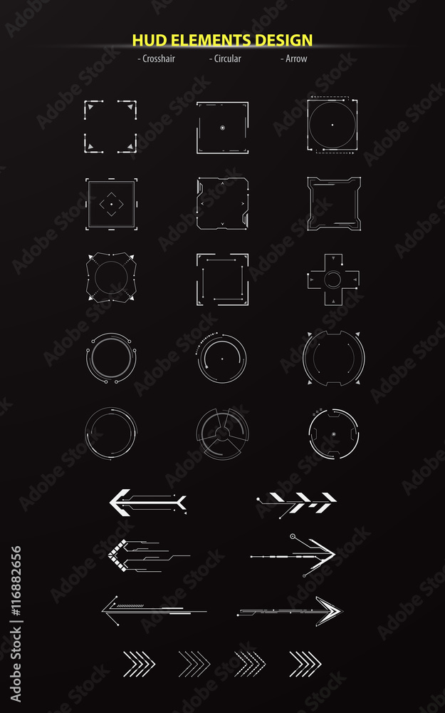 set of hud elements collection pack tech innovation concept montage ...