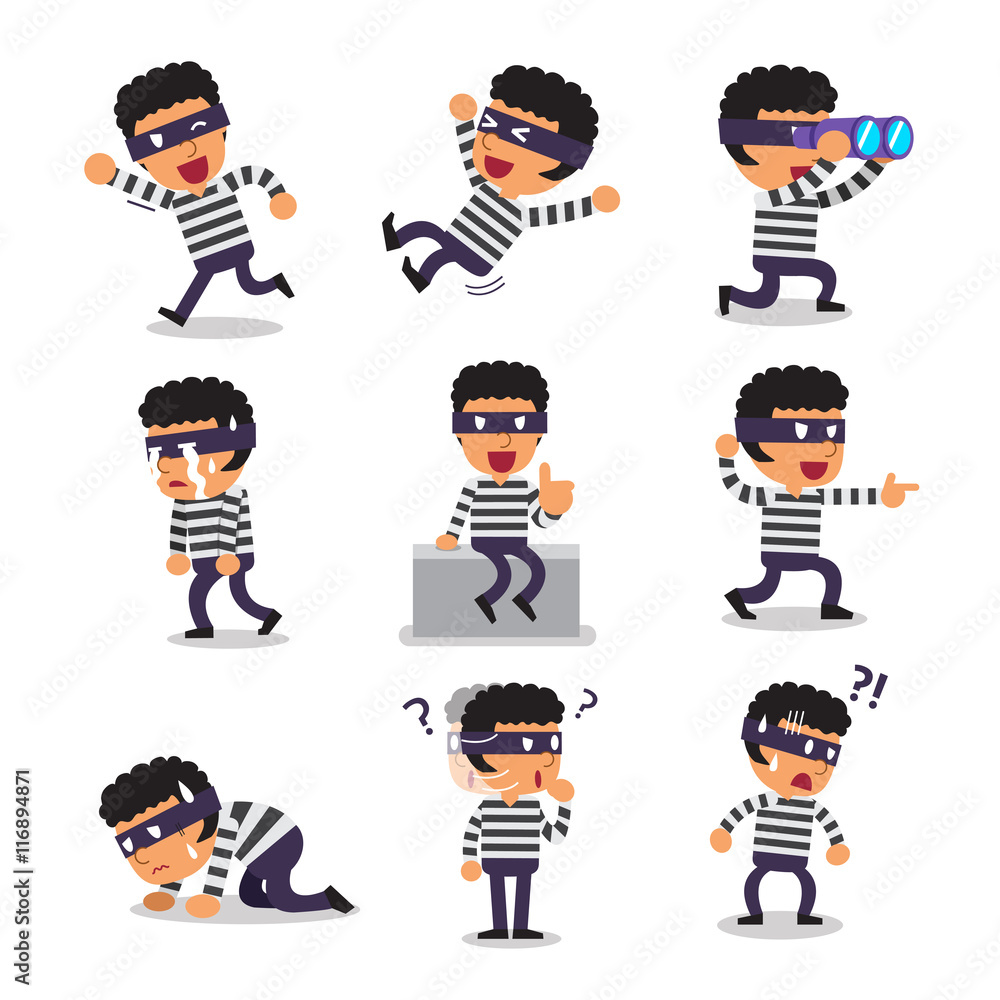 Cartoon thief character poses Stock Vector | Adobe Stock