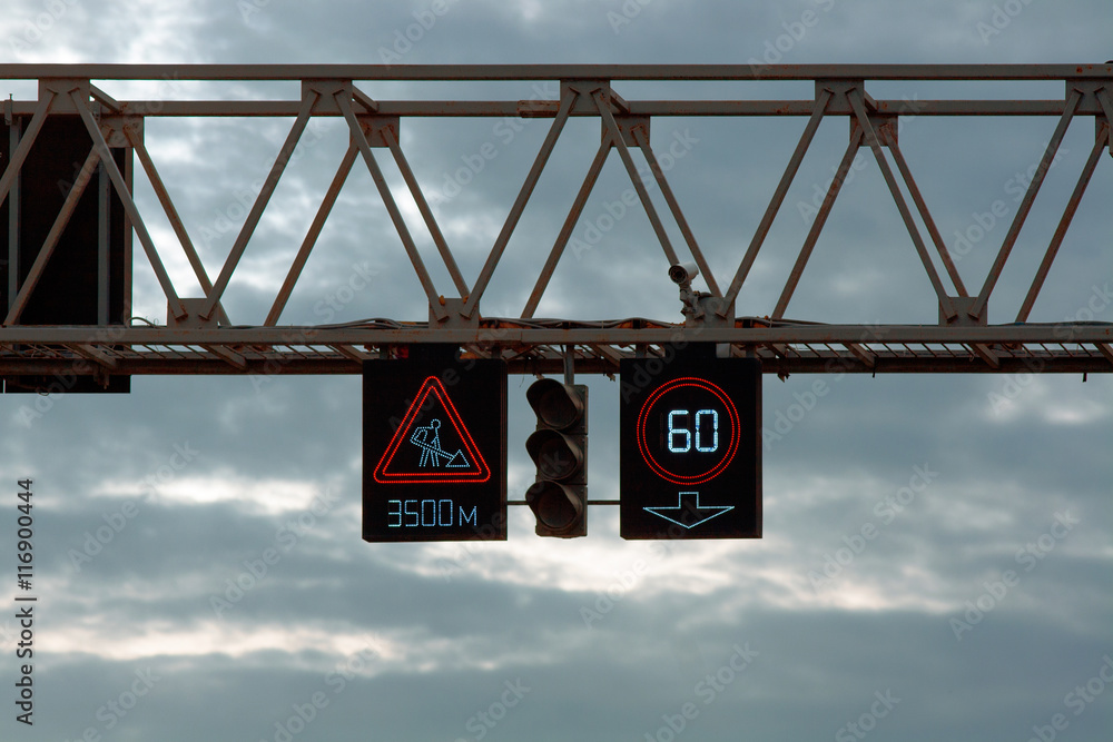 LED traffic road signs and traffic light with camera Stock Photo ...