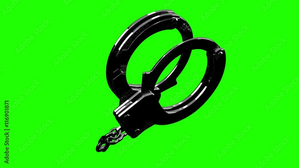 Handcuffs On Green Chroma Key. Loop able 3DCG render Abstract Animation ...
