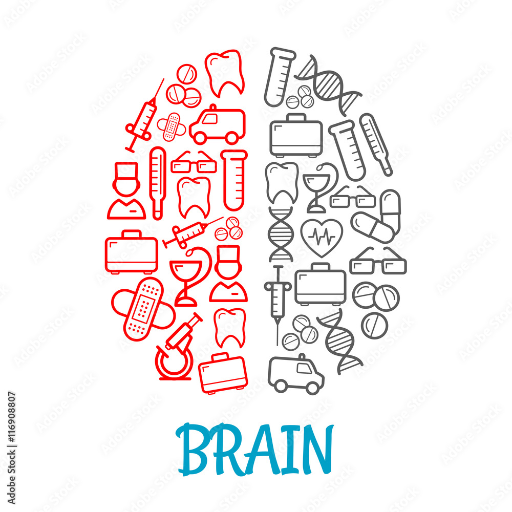 Medical sketch icons shaped as human brain symbol Stock Vector | Adobe ...