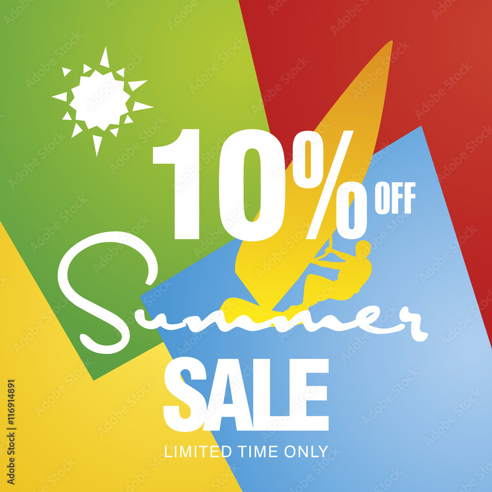 Vettoriale Stock Summer sale 10 percent off discount offer windsurf ...