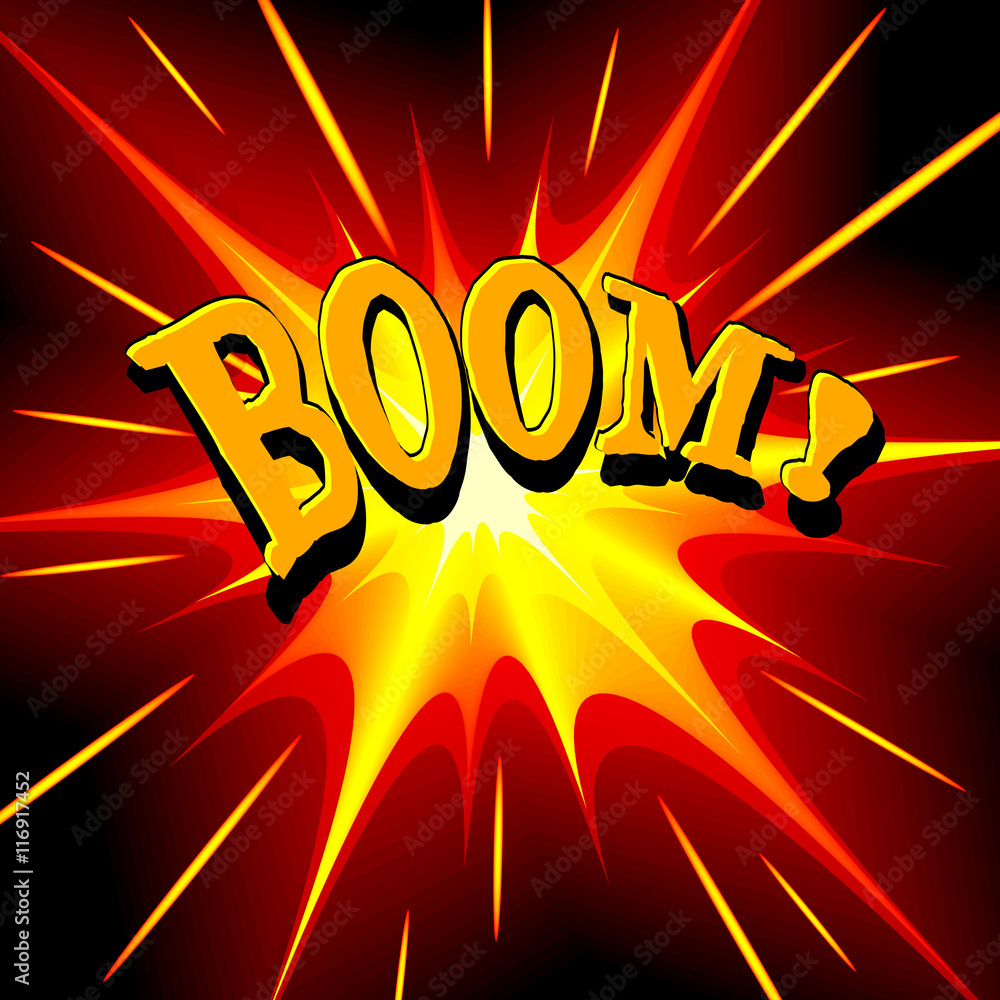 Boom comic cartoon. Vector illustration with yellow-red star on black ...