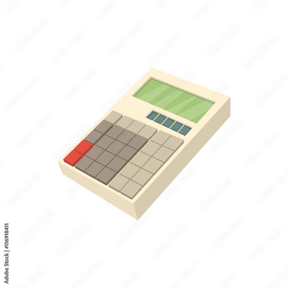 Calculator icon in cartoon style isolated on white background ...